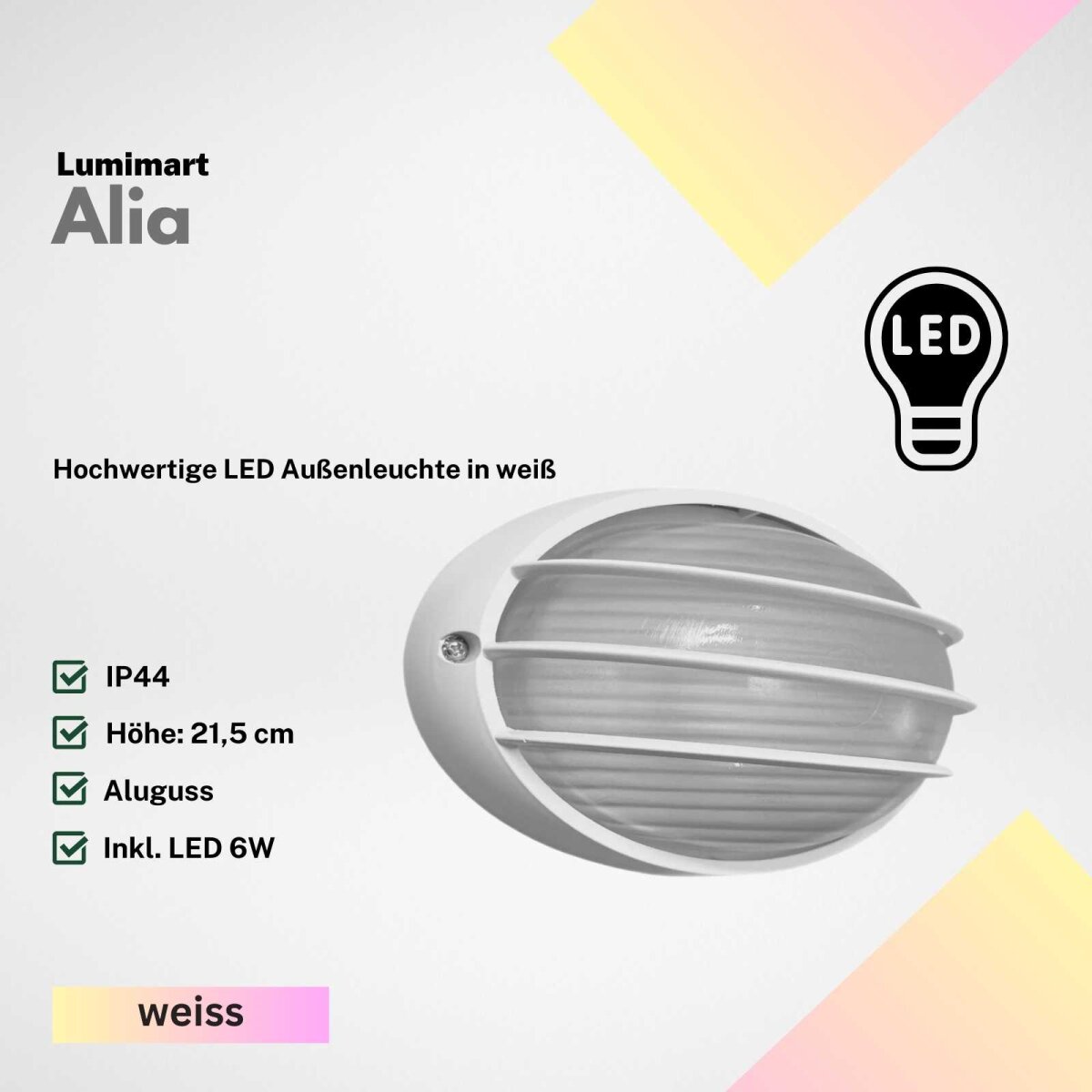 Außenleuchte Lumimart Alia LED Aluminiumdruckguss IP44 Glas weiß Gart ...